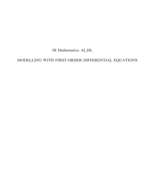 First Order Differential Equations Worksheet