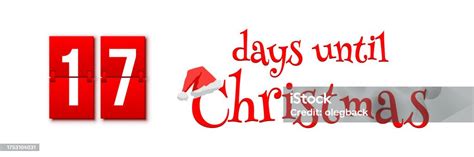 크리스마스까지 남은 날의 카운트다운 플립 숫자 템플릿 벡터 일러스트레이션이 있는 강림절 달력 산타 모자를 쓴 빨간 빈티지 텍스트 크리스마스까지 17일 17에 대한 스톡 벡터
