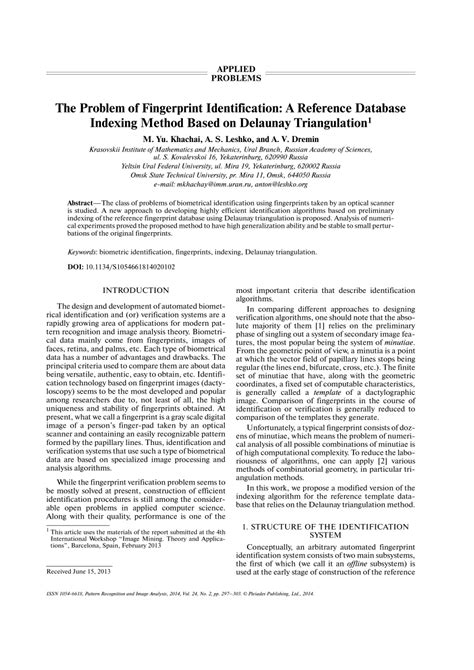 Pdf The Problem Of Fingerprint Identification A Reference Database Indexing Method Based On