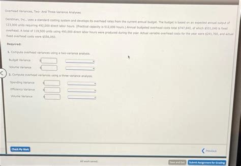 Solved Overhead Variances Two And Three Variance Analyses