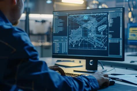 A Professional Working On Technical Blueprints On A Computer Screen In