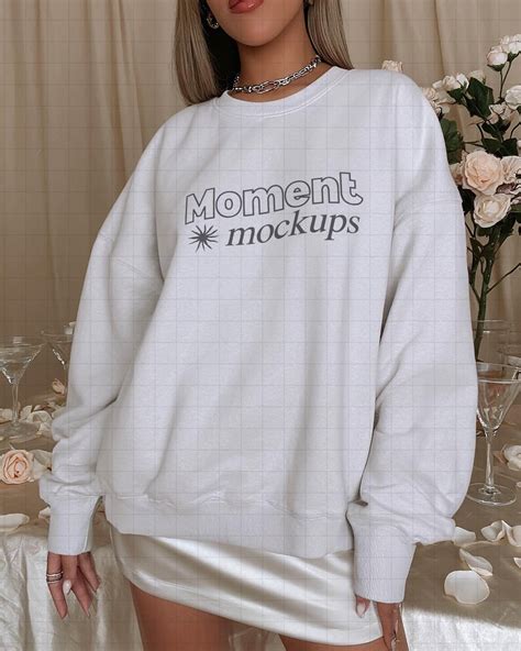White Gildan 18000 Crewneck Mockup Lifestyle Image Digital Download