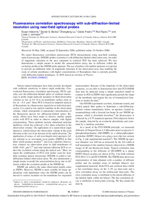 Pdf Fluorescence Correlation Spectroscopy With Single Molecule Sensitivity On Cell And Model