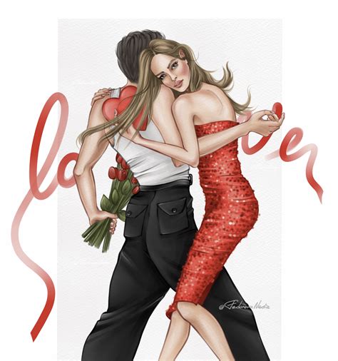 Иллюстрация Влюбленная парочка в стиле журнальный мода и красота