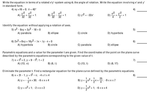 Solved Write The Equation In Terms Of A Rotated Xv System
