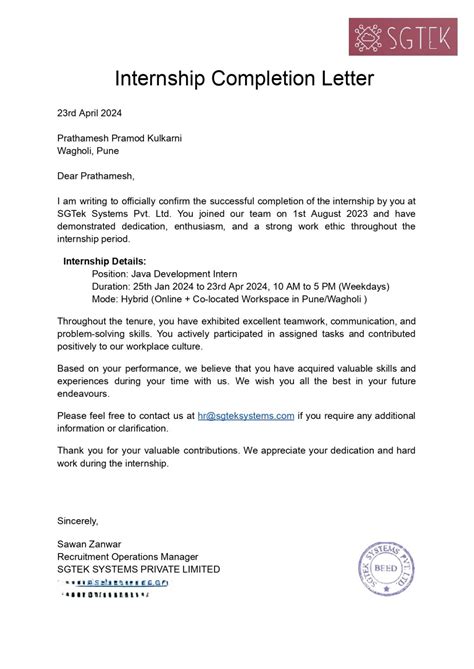 Prathamesh Kulkarni On Linkedin Internship Sgteksystems Dnyanyogwagholi Dnyanyogeduwagholi
