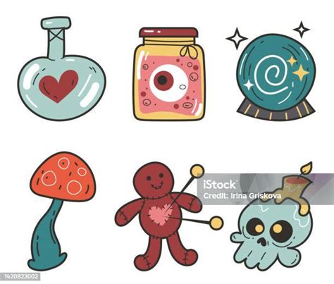 마술사 마녀 요술 오컬트 낙서 마법 도구 라인 아트 스타일 추상 세트 컬렉션 디자인 그래픽 요소 벡터 일러스트 레이 션 개념에 대한 스톡 벡터 아트 및 기타 이미지 Istock