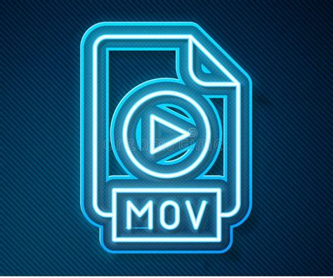 Glowing Neon Line Mov File Document Download Mov Button Icon Isolated