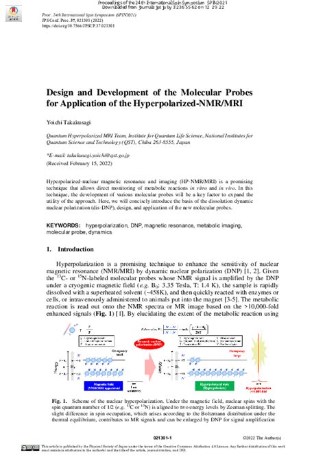 Pdf Design And Development Of The Molecular Probes For Application Of The Hyperpolarized Nmr Mri