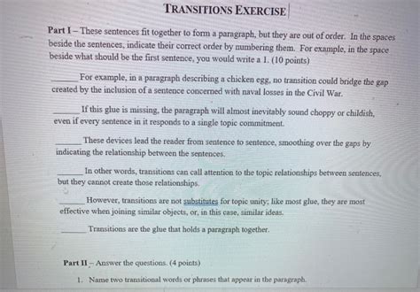solved transitions exercise part i these sentences fit