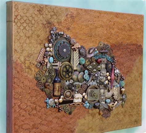 Found Objects Art Steampunk Decor Assemblage Clock Collage Original 3d