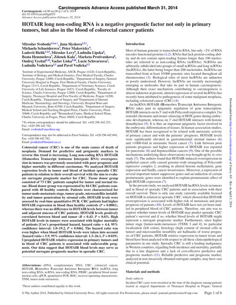Pdf Hotair Long Non Coding Rna Is A Negative Prognostic Factor Not