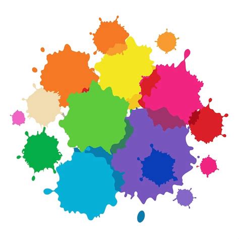 페인트 스플래시 블로브 페인트 스프래터 다채로운 세트 터 페인트의 스프래시 백색에 분리 프리미엄 벡터