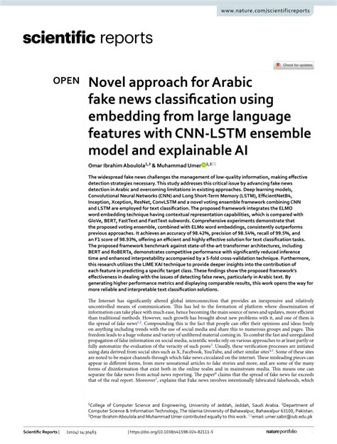 Pdf Novel Approach For Arabic Fake News Classification Using Embedding From Large Language