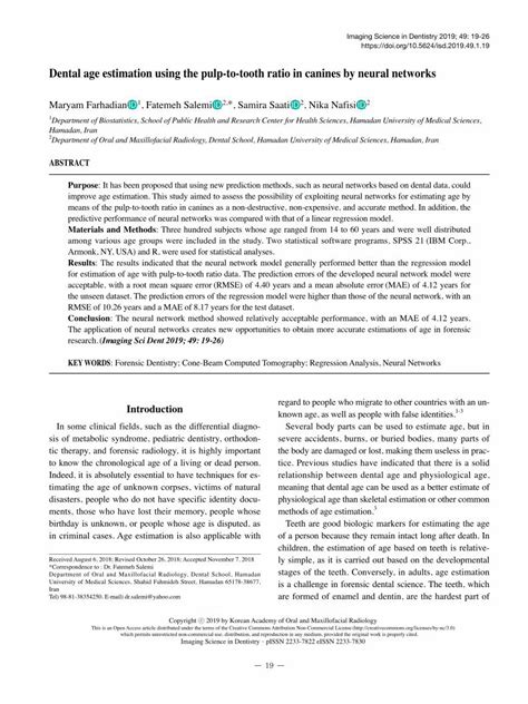 Pdf Dental Age Estimation Using The Pulp To Tooth Ratio In Dokumentips
