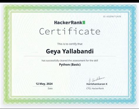 Geya Yallabandi On Linkedin Python Hackerrank Certification