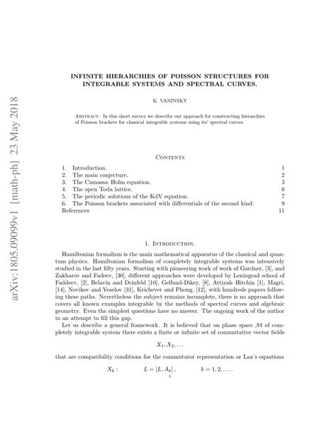 Pdf Infinite Hierarchies Of Poisson Structures For Integrable Systems