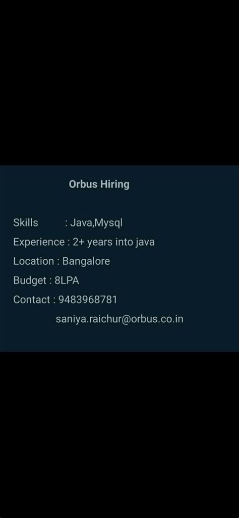 Saniya Raichur On Linkedin Orbus International Hiring Javadevloper Java Contact