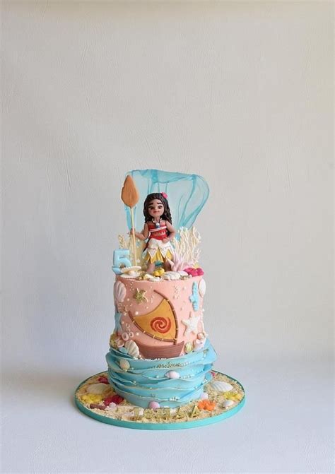 Moana Cake With Hand Sculpted Figurine And Wave Detail