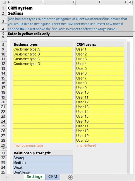 Basic Crm System Excel Model