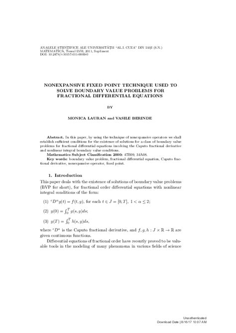 Pdf Nonexpansive Fixed Point Technique Used To Solve Boundary Value