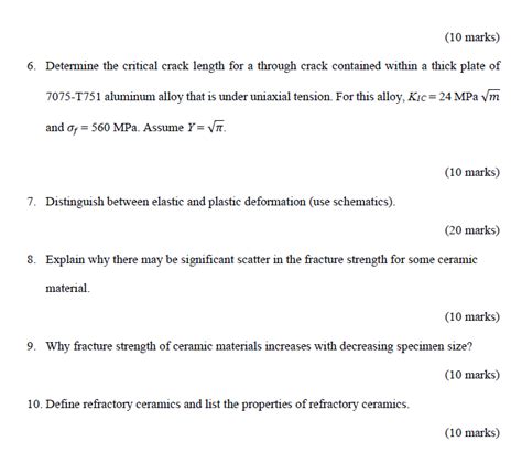 Solved 10 Marks 6 Determine The Critical Crack Length For