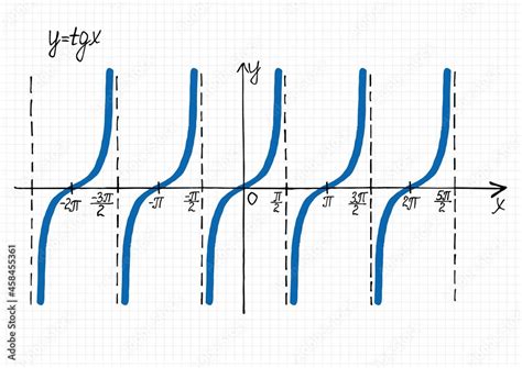 Hand Drawn Graph Of Tangent Function Vector Illustration Of Coordinate System And Tg X Curve On