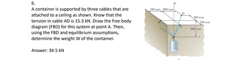 Solved 6 A Container Is Supported By Three Cables That Are
