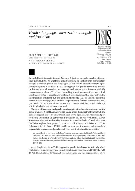Pdf Gender Language Conversation Analysis And Feminism