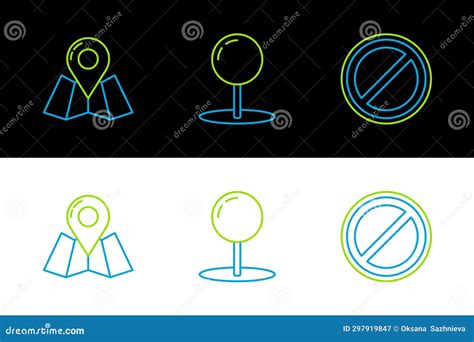 Set Line Stop Sign Folded Map With Location Marker And Push Pin Icon Vector Stock Vector