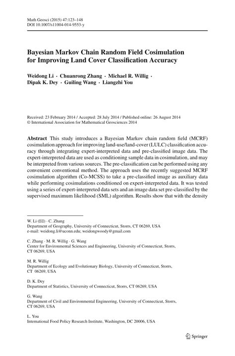 Pdf Bayesian Markov Chain Random Field Cosimulation For Improving Land Cover Classification