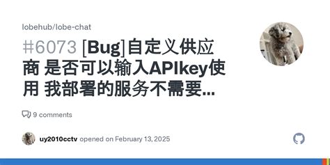 Bug 自定义供应商 是否可以输入apikey使用 我部署的服务不需要apikey 只需要url · Issue 6073 · Lobehublobe Chat · Github