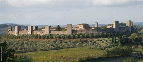 Panorama Of Monteriggioni Castle With Circular Perimeter Walls With 14