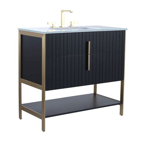 Everly Quinn 36 Free Standing Single Bathroom Vanity With Glass Top