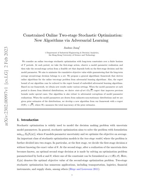Pdf Constrained Online Two Stage Stochastic Optimization New Algorithms Via Adversarial Learning