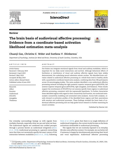 Pdf The Brain Basis Of Audiovisual Affective Processing Evidence From A Coordinate Based