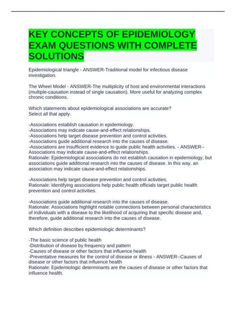 Key Concepts Of Epidemiology Exam Questions With Complete Solutions Epidemiology Stuvia Us