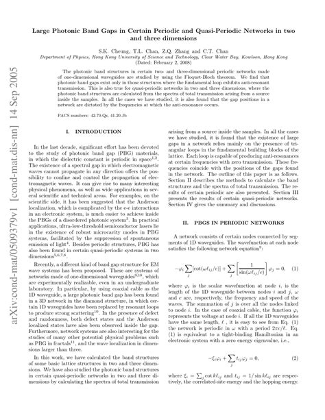 Pdf Large Photonic Band Gaps In Certain Periodic And Quasi Periodic Networks In Two And Three