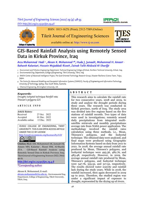 Pdf Gis Based Rainfall Analysis Using Remotely Sensed Data In Kirkuk