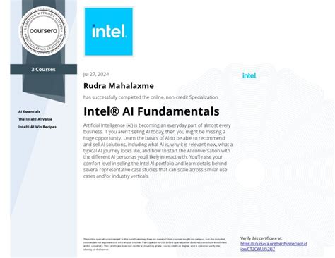 Rudra Mahalaxme On Linkedin Coursera Intel Artificialintelligence