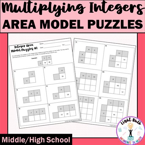 Multiplying Integers Using Area Model Puzzles Light Bulb Moments In Math