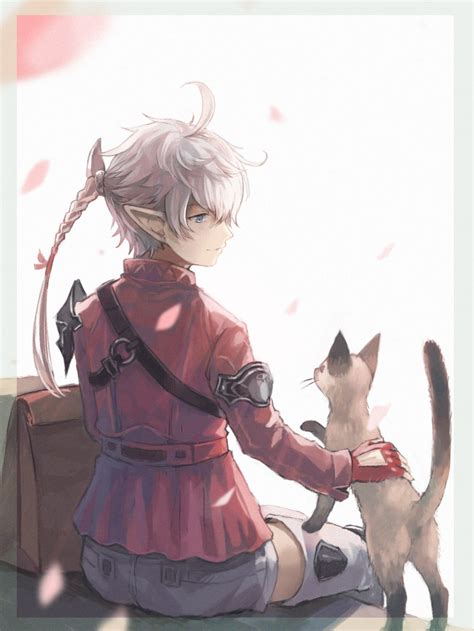 Safebooru 1girl Ahoge Alisaie Leveilleur Armor Bag Blue Eyes Boots Braid Cat Elezen Elf Feet
