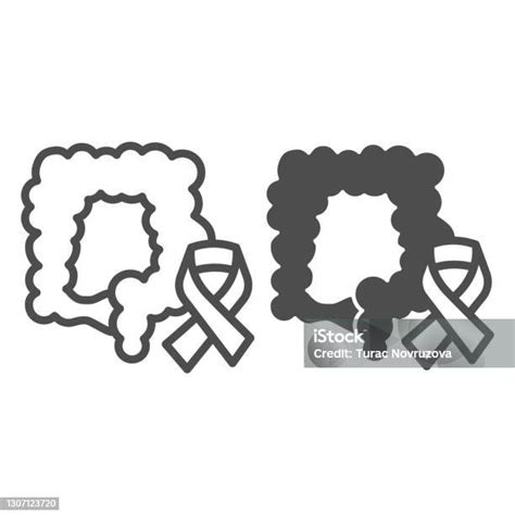 대장 장기 와 테이프 라인과 단단한 아이콘 세계 암 일 개념 흰색 배경에 결장 암 표지판의 인식 모바일 및 웹에 대한 개요 스타일의 대장암 아이콘 벡터 그래픽 대장암에 대한