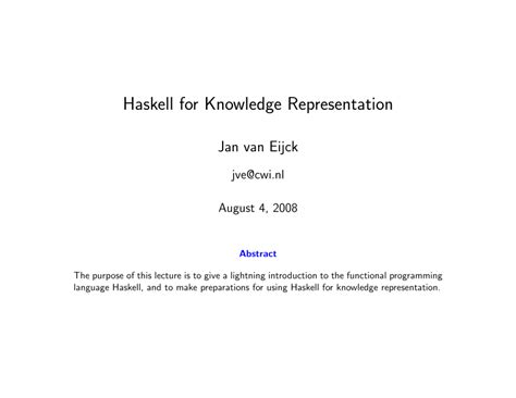 Pdf Haskell For Knowledge Representation