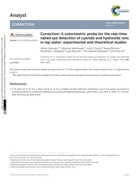 Pdf Correction A Colorimetric Probe For The Real Time Naked Eye Detection Of Cyanide And
