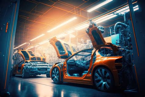 Car Factory Assembly Line With Automatic Robotic Arms Working Generative Ai Stock Illustration
