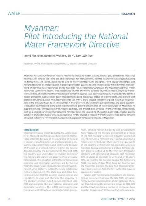 Pdf Myanmar Pilot Introducing The National Water Framework Directive · 18 Water Research