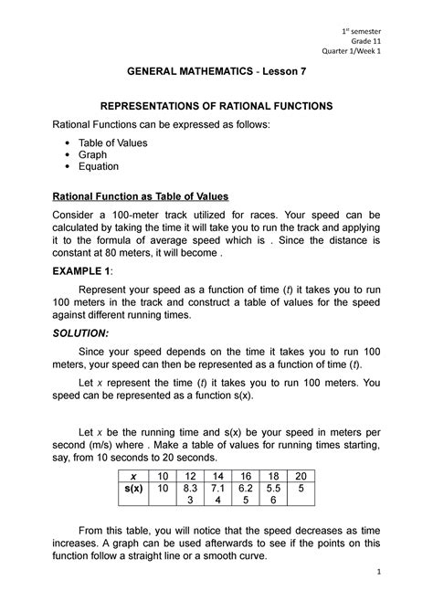 Gen Math Lesson 7 Representations Of Rational Functions 1 St
