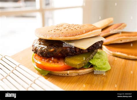 Dorayaki With Burger Dorayaki Consists Of Two Round Shaped Cakes