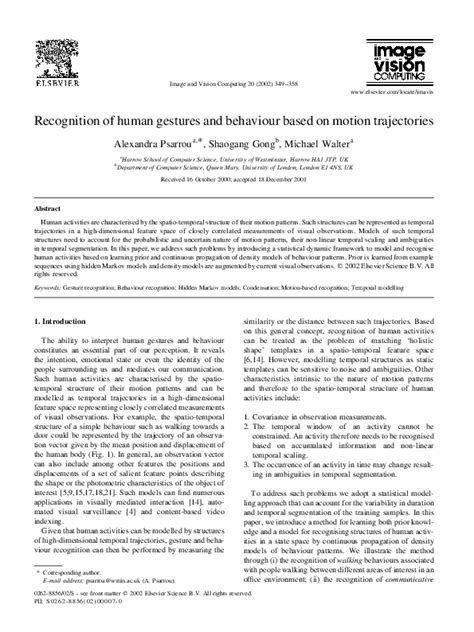 Pdf Recognition Of Human Gestures And Behaviour Based On Motion Trajectories